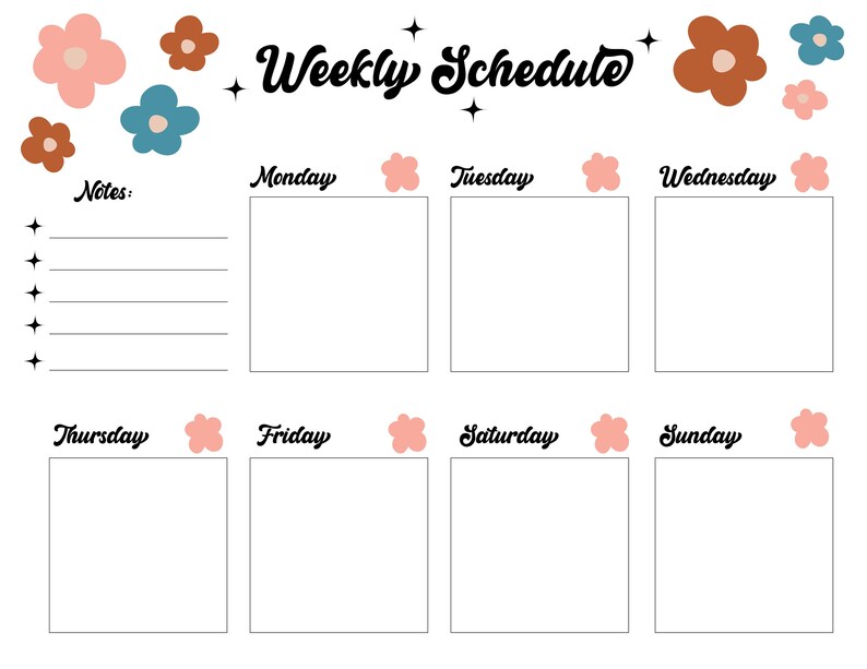 Weekly Planner Printable PDF - Flower Power - Etsy