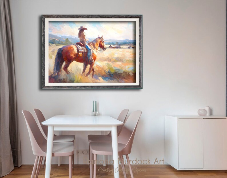 Cowgirl Life/digital Painting of Cowgirl Riding Her Horse on the Ranch ...