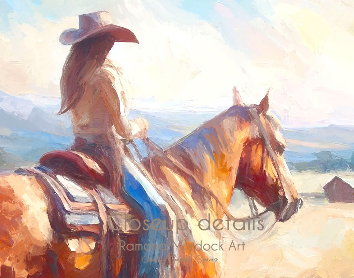 Cowgirl Life/digital Painting of Cowgirl Riding Her Horse on the Ranch ...