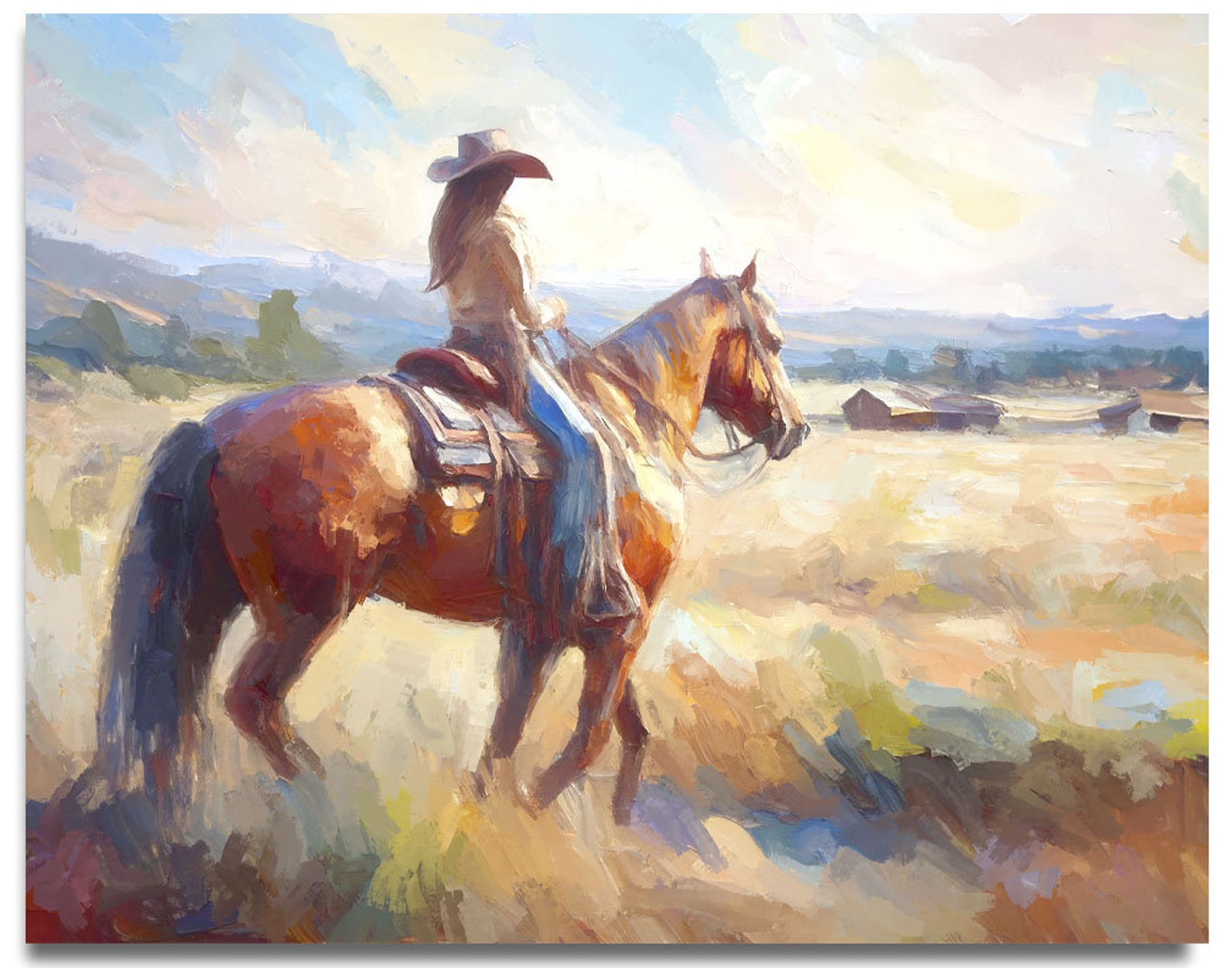 Cowgirl Life/digital Painting of Cowgirl Riding Her Horse on the Ranch ...