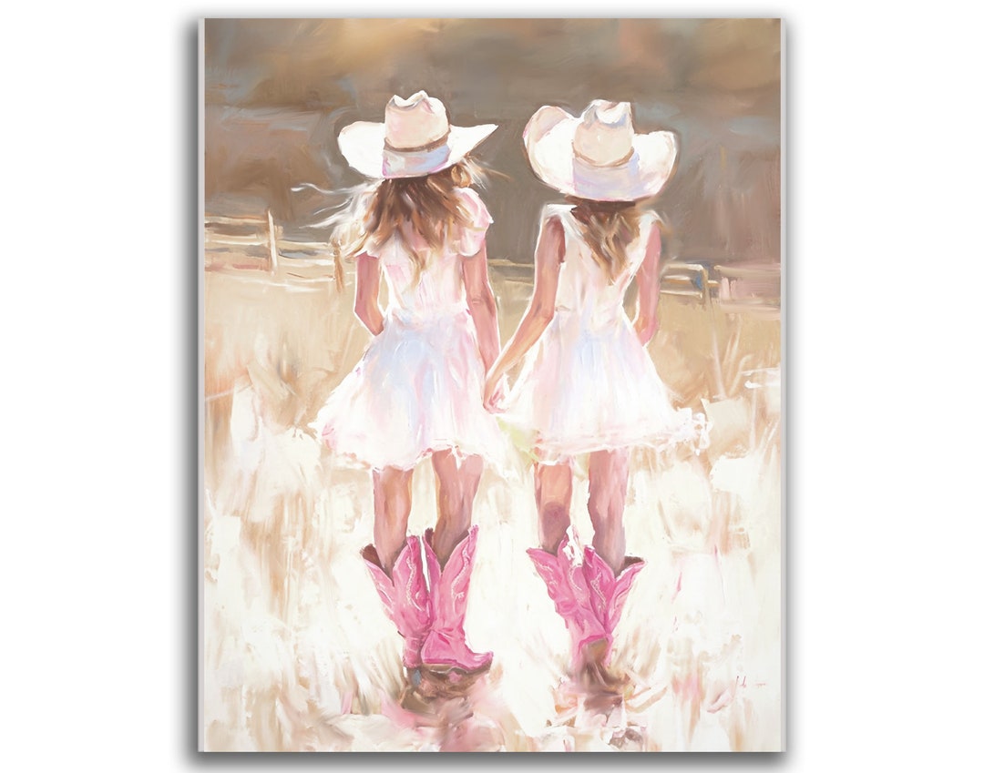 Sisters/western Cowgirl Digital Art Painting/country Western Home Decor ...