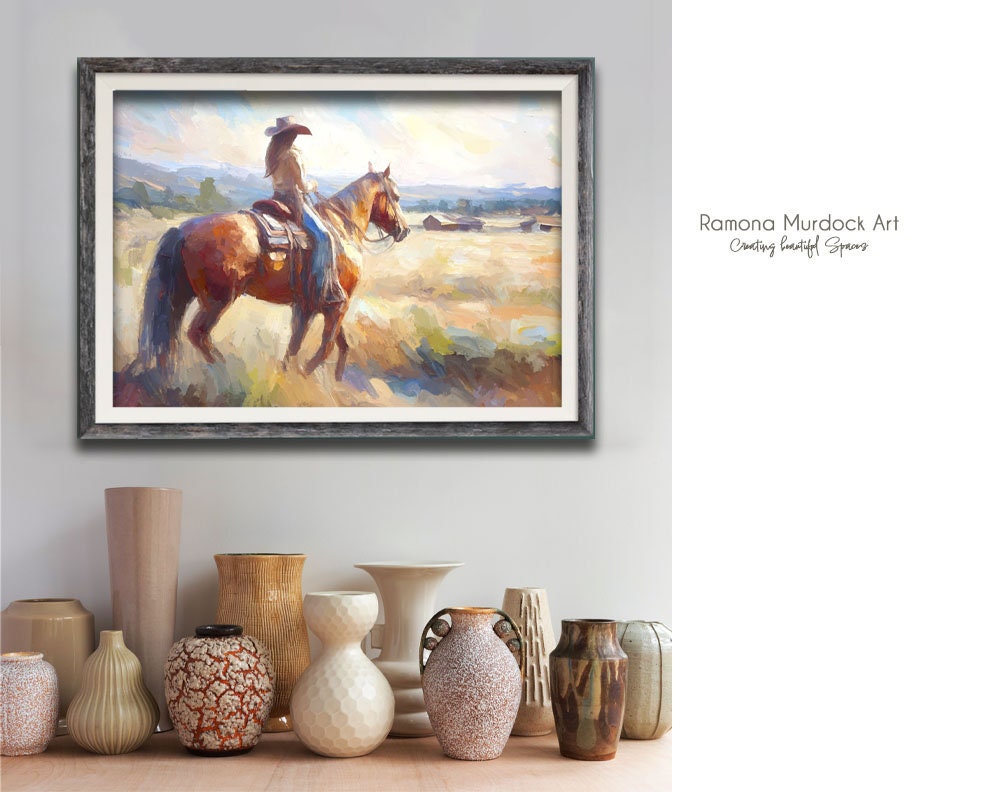 Cowgirl Life/digital Painting of Cowgirl Riding Her Horse on the Ranch ...