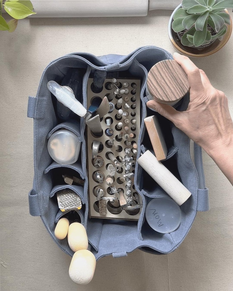 Pottery Tool Bag Plus Insert Tool Rack | Big Canvas Artist Tote | Blue ...