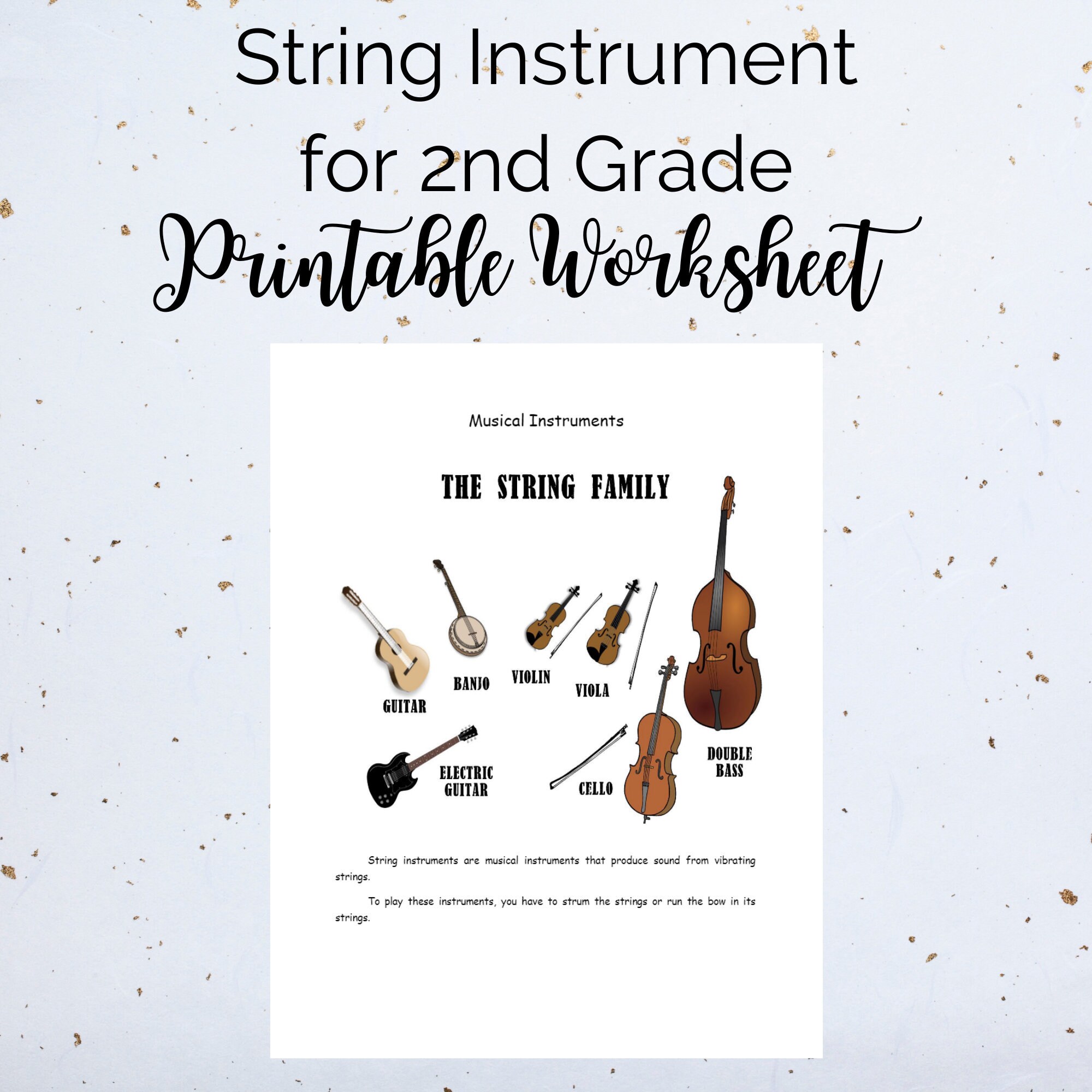 String Instrument for 2nd Grade Printable Reviewer Worksheet | Etsy