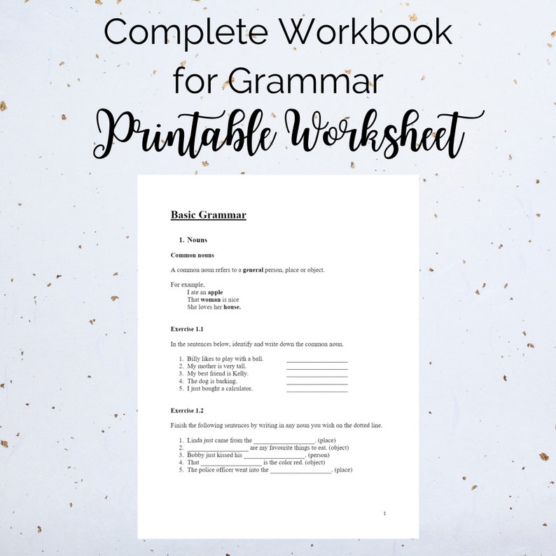 Complete 31 Pages Workbook for Grammar Printable Exercise Worksheet ...