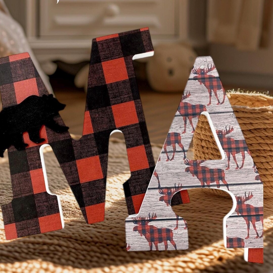 Hunting Lumberjack Nursery Letters, Red and Black Buffalo Check ...