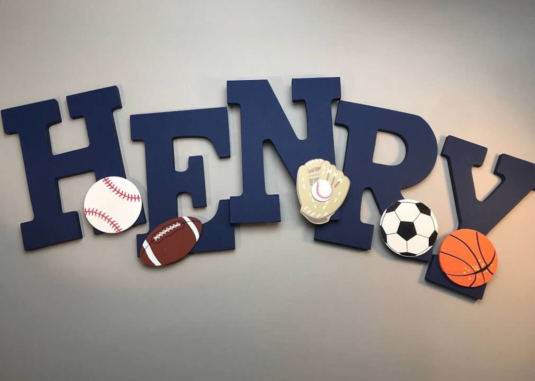 Navy Blue Nursery Letters- Sports Theme Nursery Letters - Sports Name ...