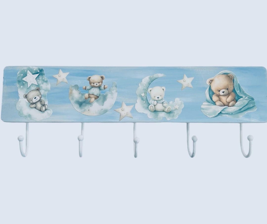 Teddy Bear Themed Childs Coat Rack-nursery Coat Rack-pj Hooks - Etsy