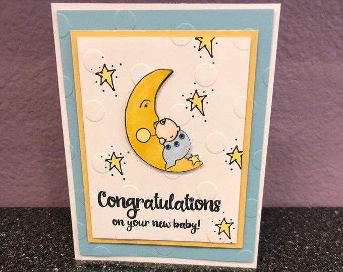 Congratulations on Your New Baby Boy on Moon With Stars Blank Card - Etsy