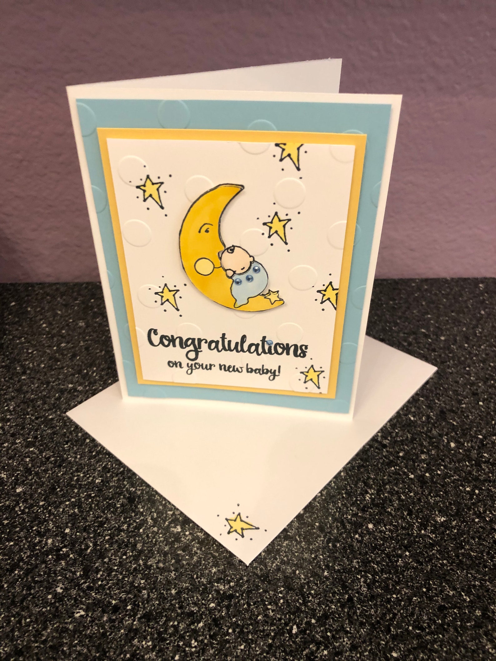 Congratulations on Your New Baby Boy on Moon With Stars Blank | Etsy