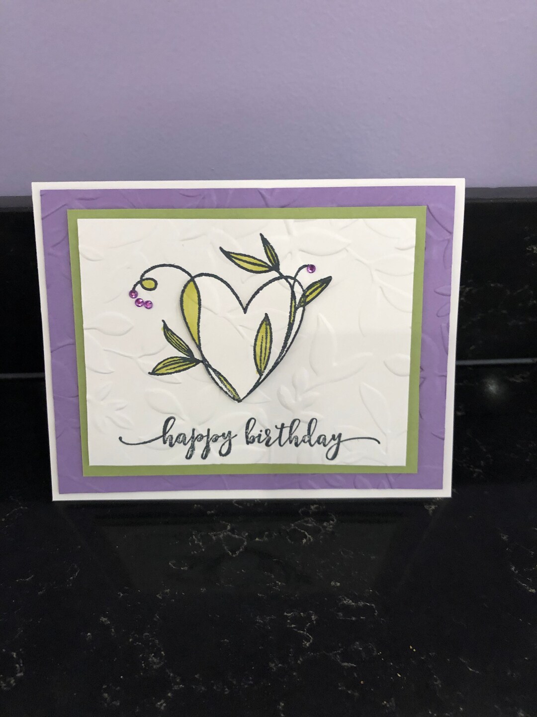 Happy Birthday Vine Heart With Rhinestones Blank Card - Etsy