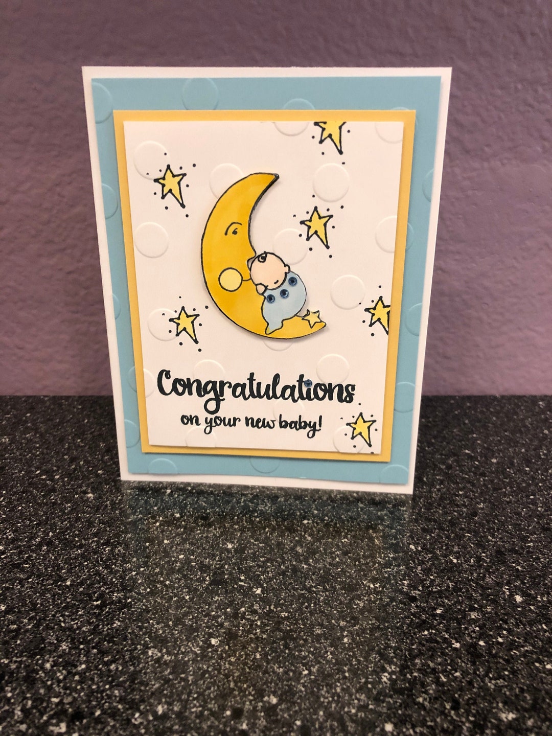 Congratulations on Your New Baby Boy on Moon With Stars Blank Card - Etsy