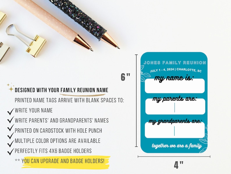 Printed Family Reunion Name Tags - Custom Generational Name Badges ...
