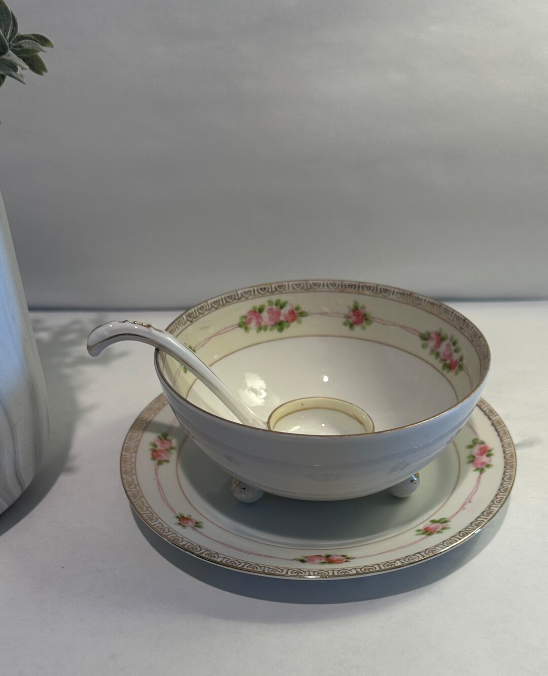 Nippon 3 Footed Soup/condiment Bowl With Saucer. - Etsy