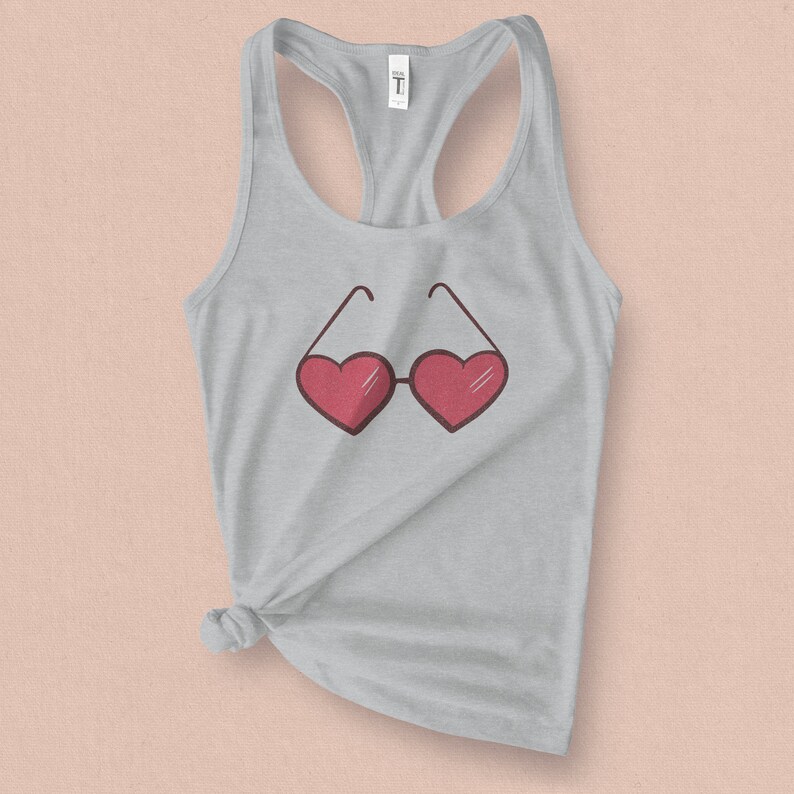 Graphic Heart Rose Colored Glasses Tank Top for Women- Heart Graphic ...