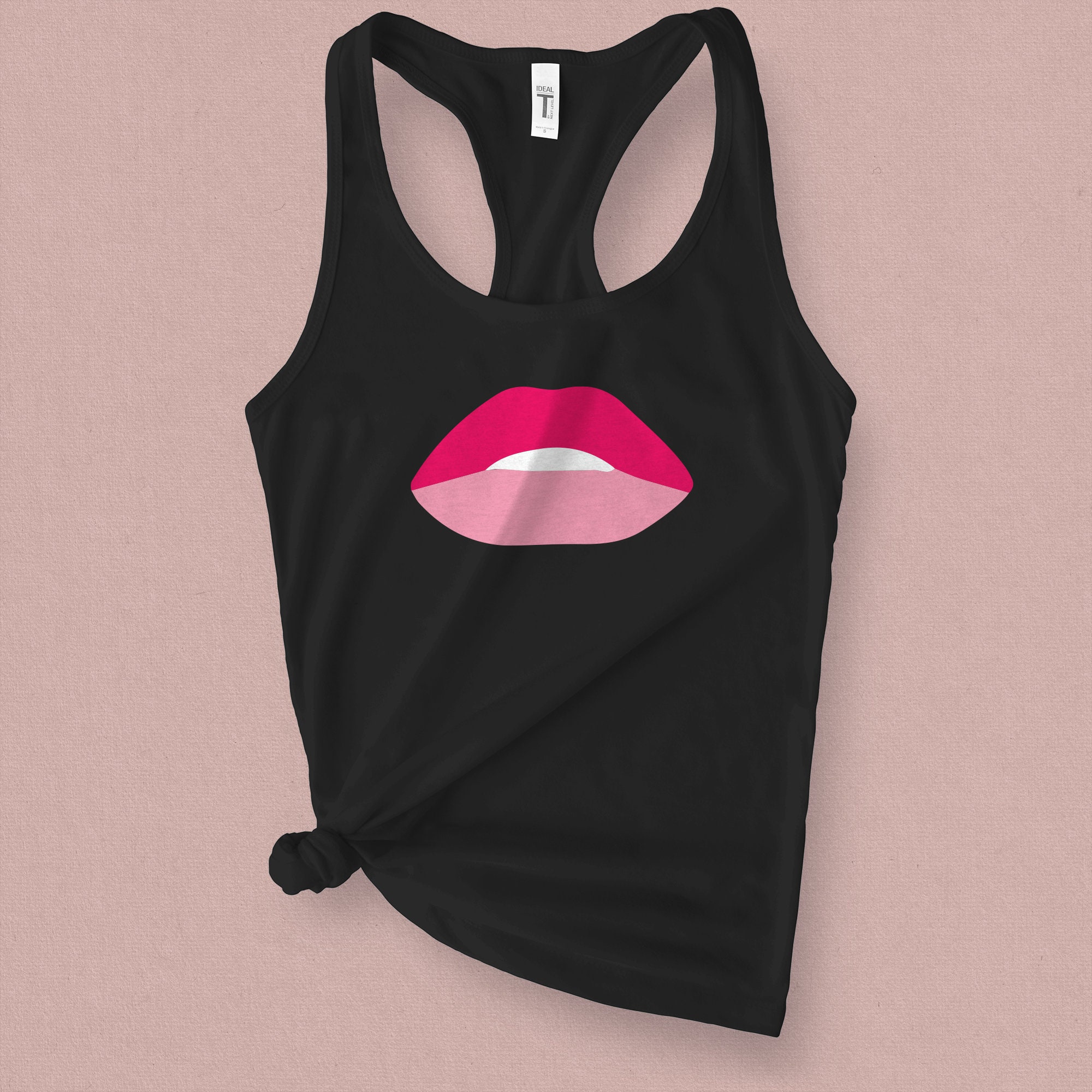 Retro Graphic Womens Lips Tank Top, Pink Lipstick Tank Top for Women ...