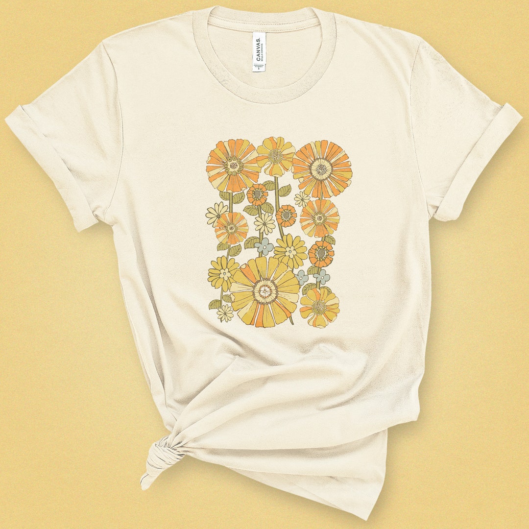 70's Retro Flower Unisex Cut Tee for Women - Vintage Floral Shirt ...