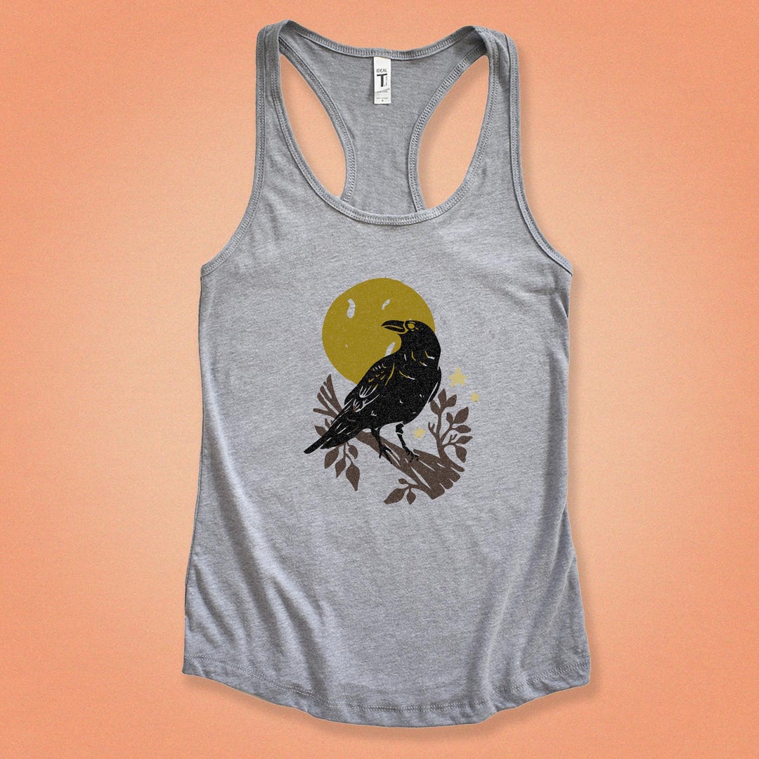 Gothic Black Crow Tank Top Vintage Halloween Raven Tank Dark Academia ...
