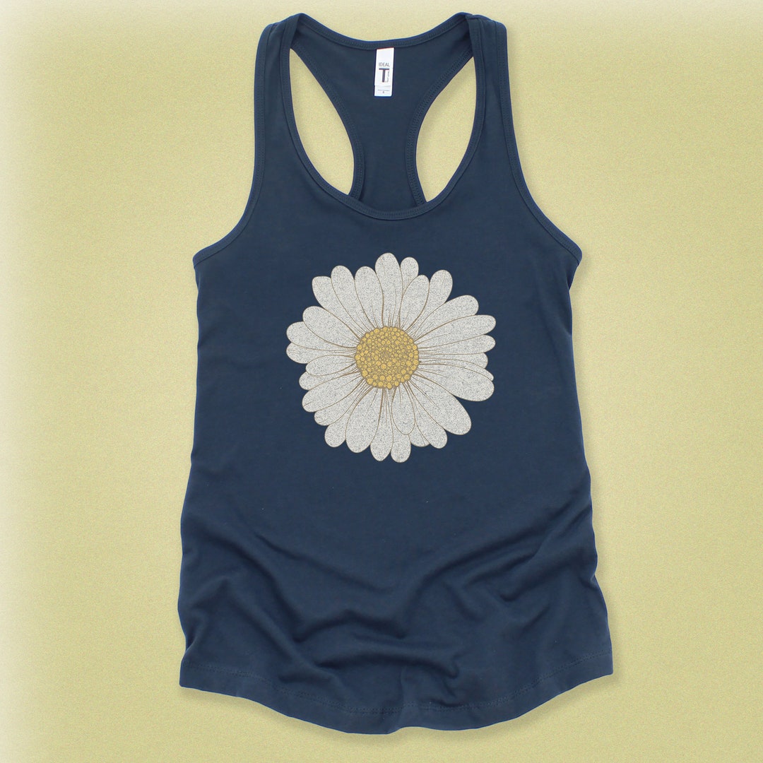 Big Daisy Flower Tank Top, Retro Boho Botanical Birth Month Flower Tank ...