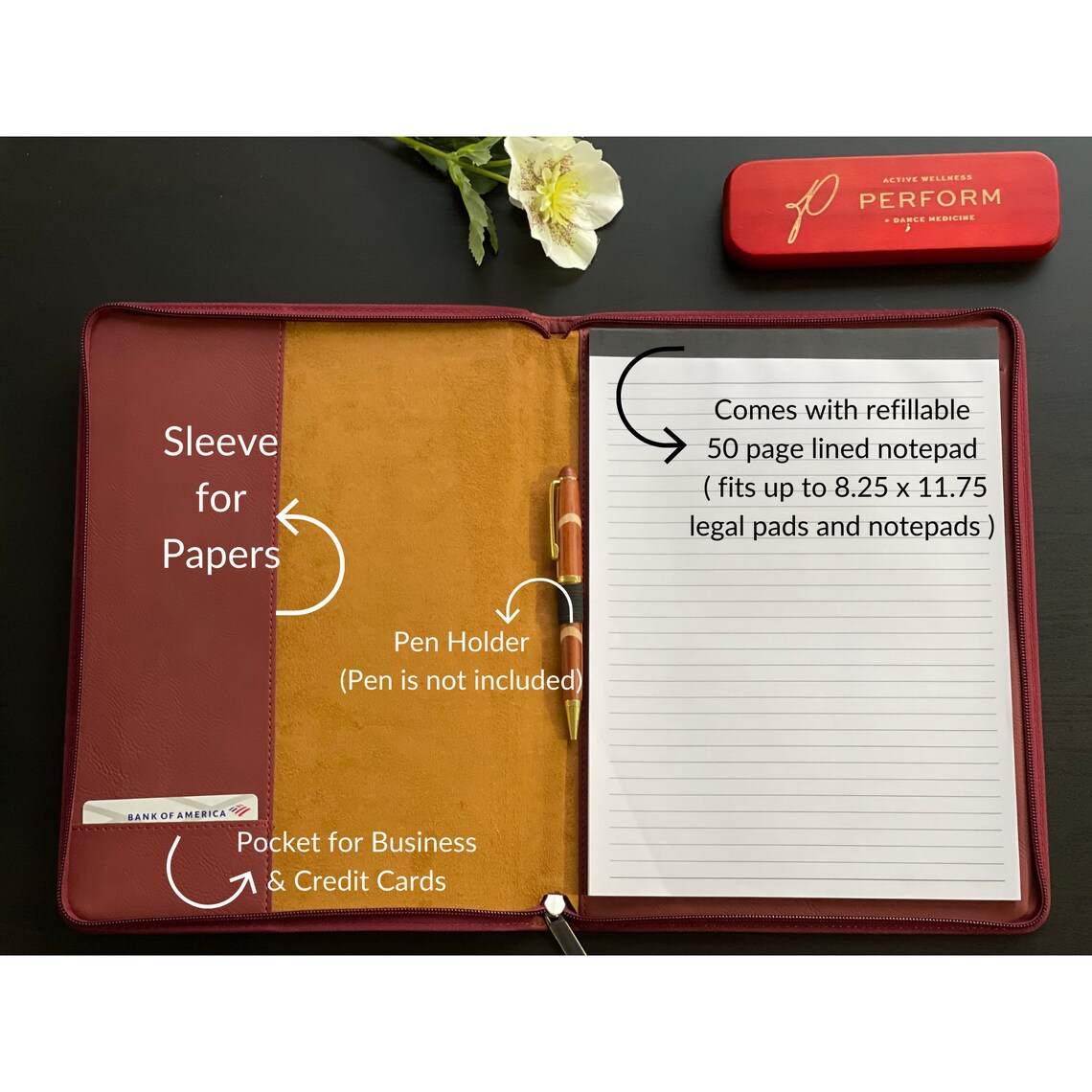 Leather Padfolio With Zipper Custom Portfolio With Zipper - Etsy