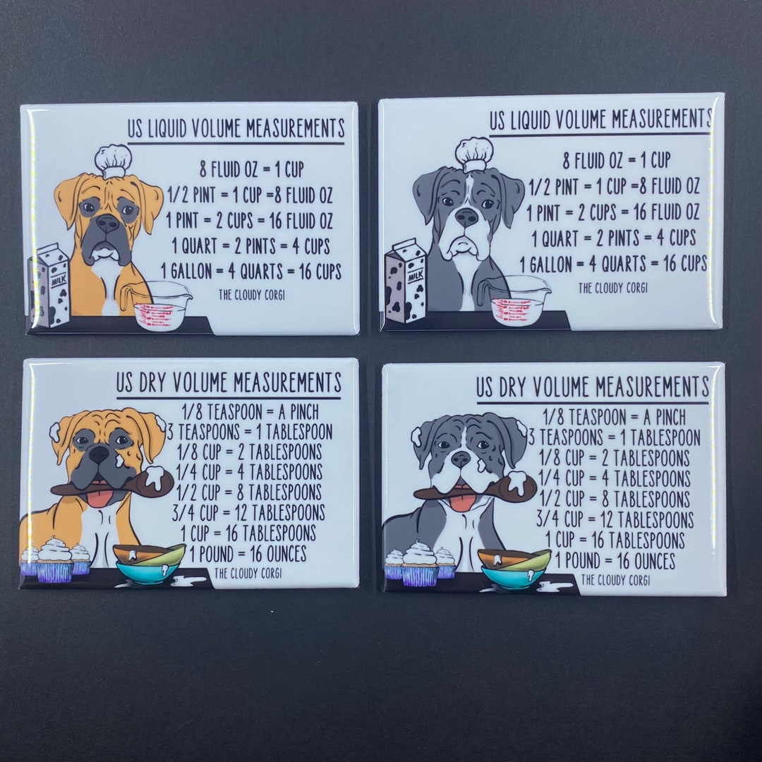 Boxer Kitchen Measuring Chart Magnet Set, Dog Baking and Cooking ...