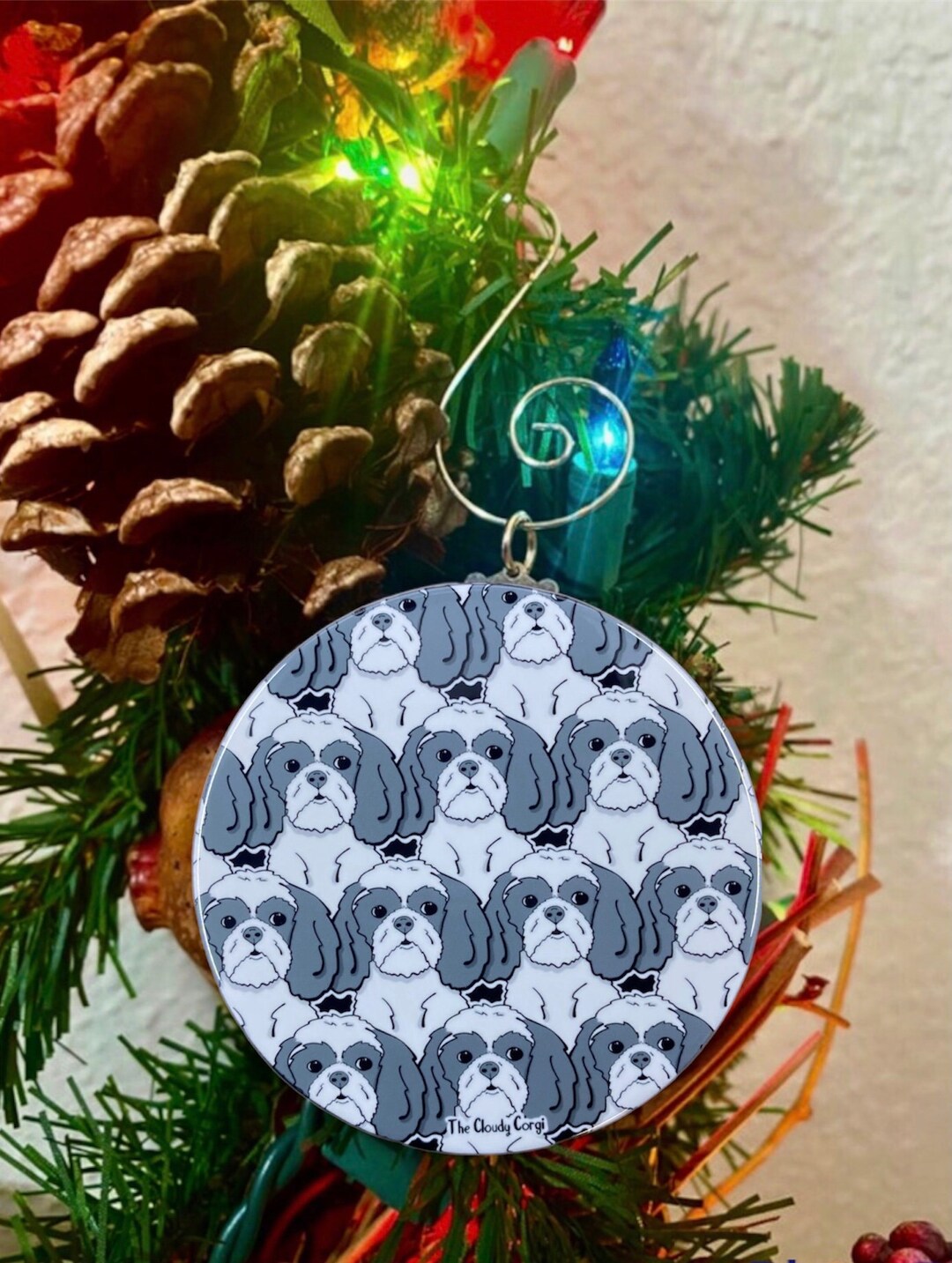 Shih Tzu Ornament, Retro Dog Ornament, Pet Portrait Christmas Tree ...