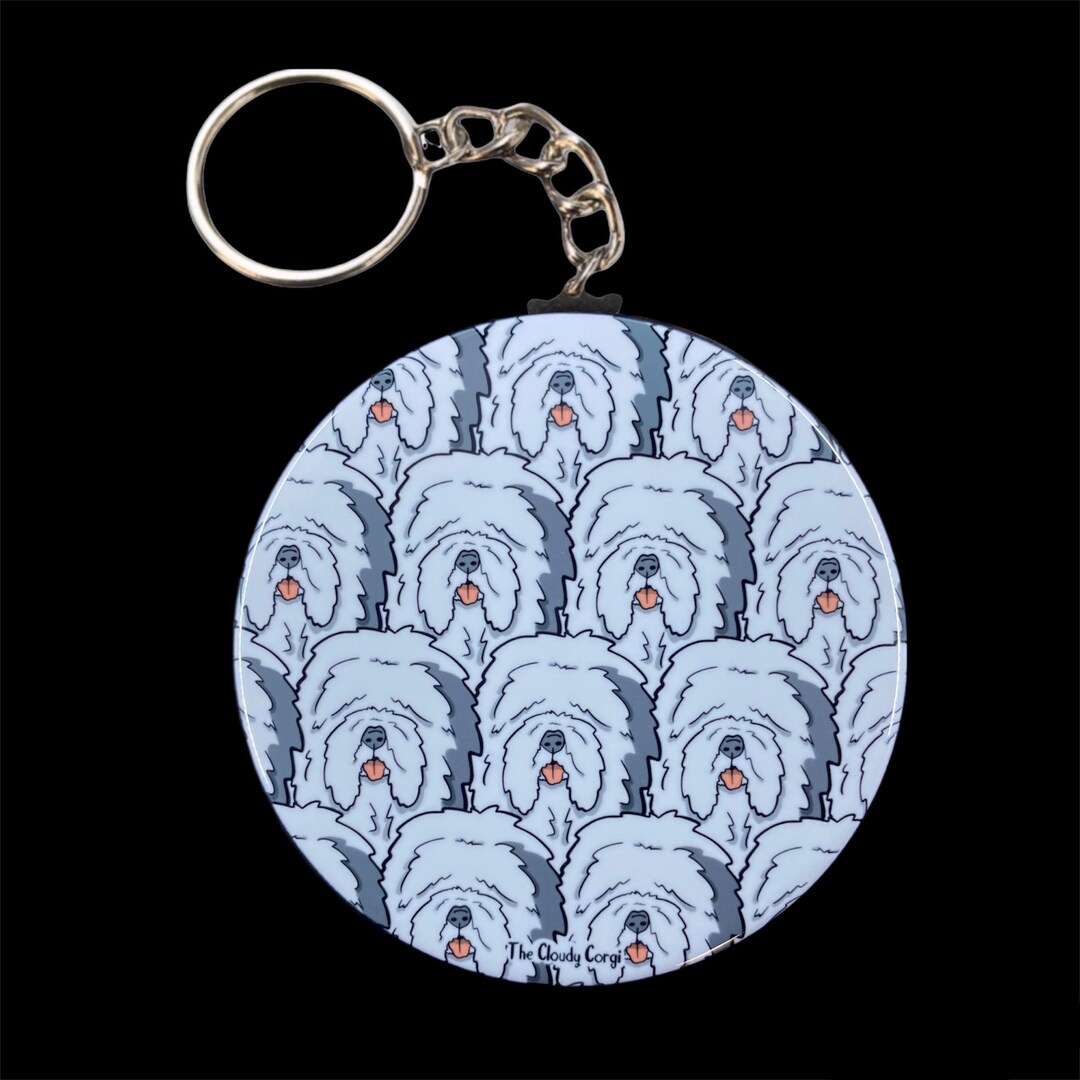 Old English Sheepdog Keychain, Retro Dog Key Ring, Pet Portrait ...