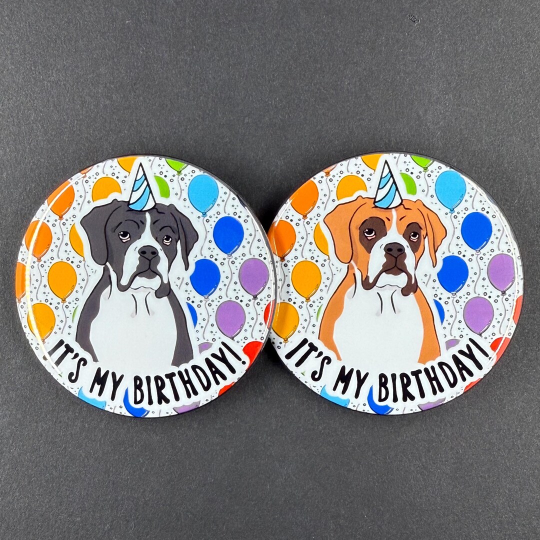 Boxer Dog Birthday Portrait Gift & Accessory - Handmade Magnet, Pinback ...