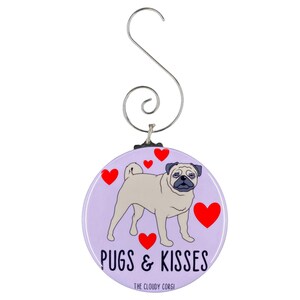Pugs & Kisses Decorative Ornament Dog and Hearts Cartoon Art Valentine ...