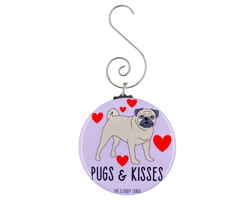 Pugs & Kisses Decorative Ornament Dog and Hearts Cartoon Art - Etsy