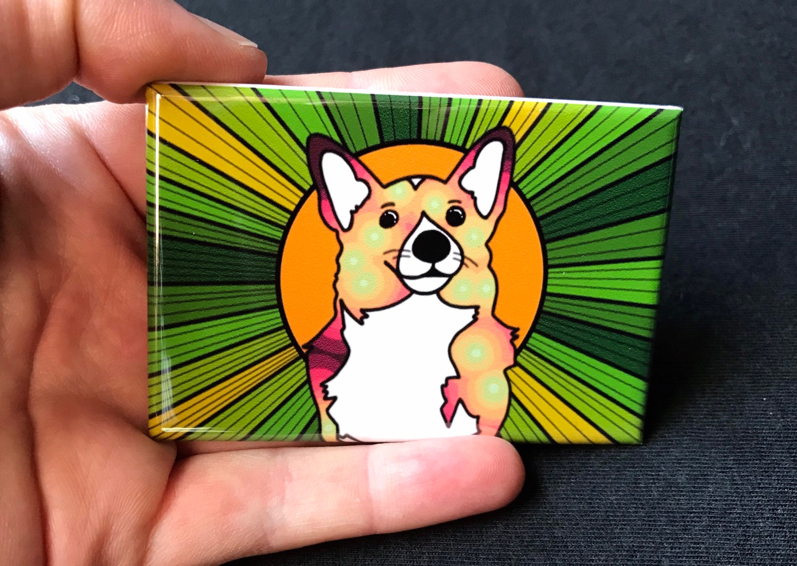 Welsh Corgi Magnet, Psychedelic Dog Portrait Art, Rainbow Dog Magnet ...