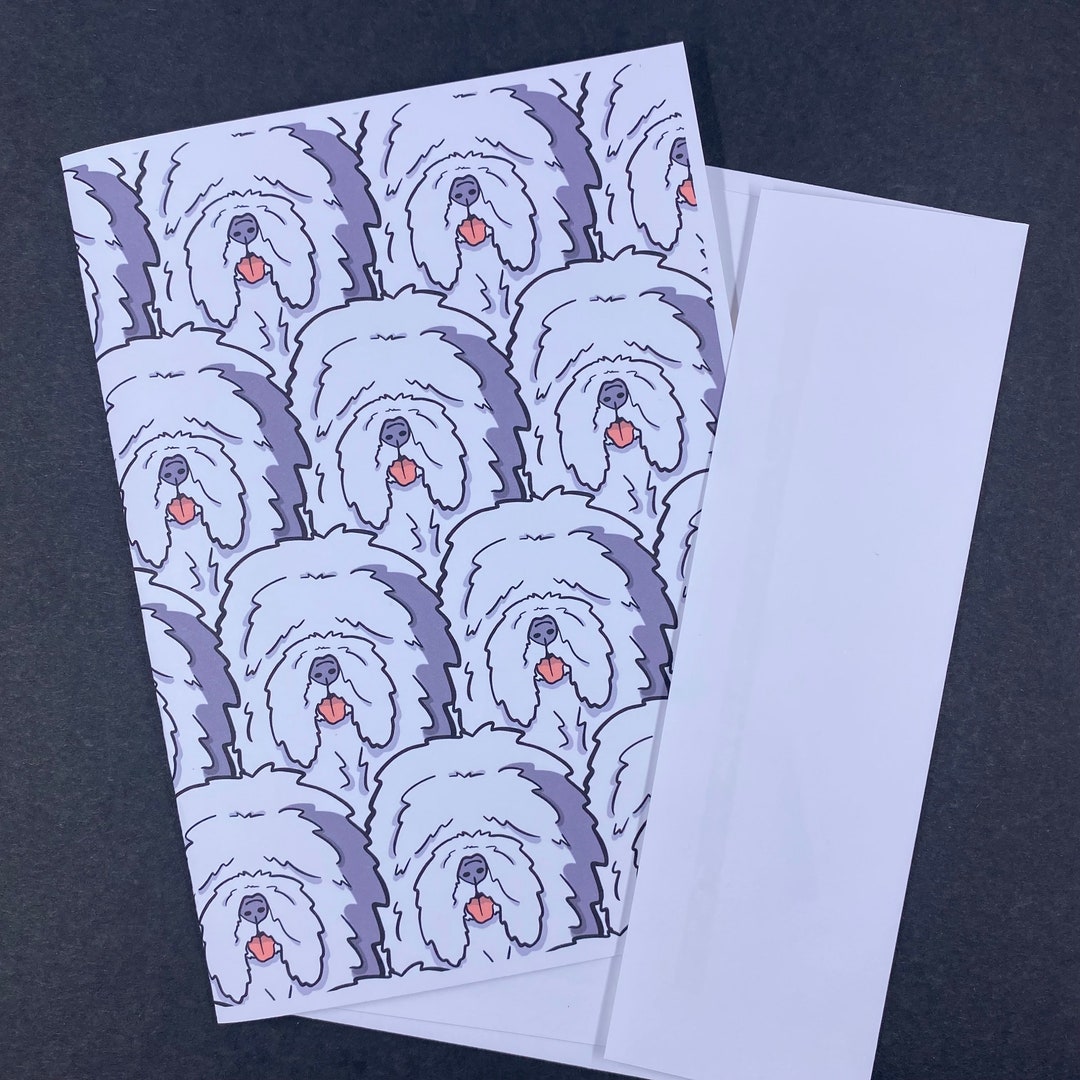 Old English Sheepdog Card, Retro Dog Greeting Card, Sheepdog Note Card ...