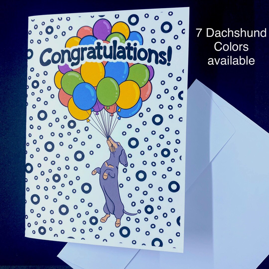 Dachshund Dog Congratulations Card, Retro Pet Portrait Balloon Greeting ...