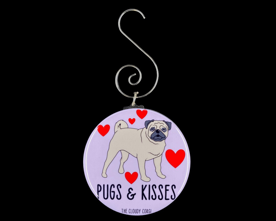 Pugs & Kisses Decorative Ornament Dog and Hearts Cartoon Art Valentine ...
