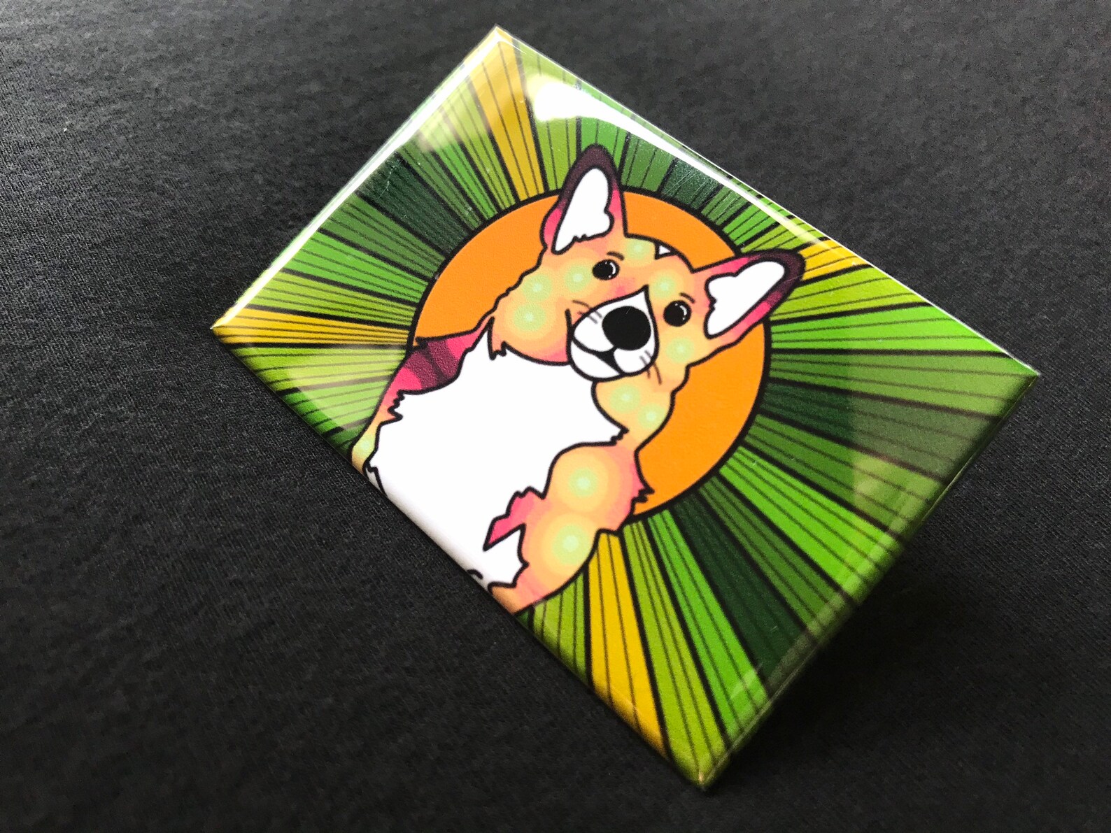 Welsh Corgi Magnet, Psychedelic Dog Portrait Art, Rainbow Dog Magnet ...