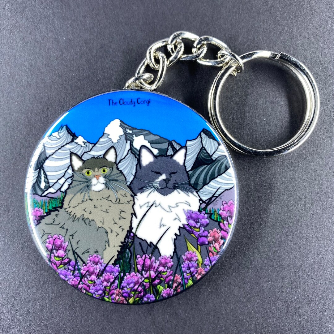 Maine Coon Cat Mountain Keychain Psychedelic Pet Portrait Art - Etsy