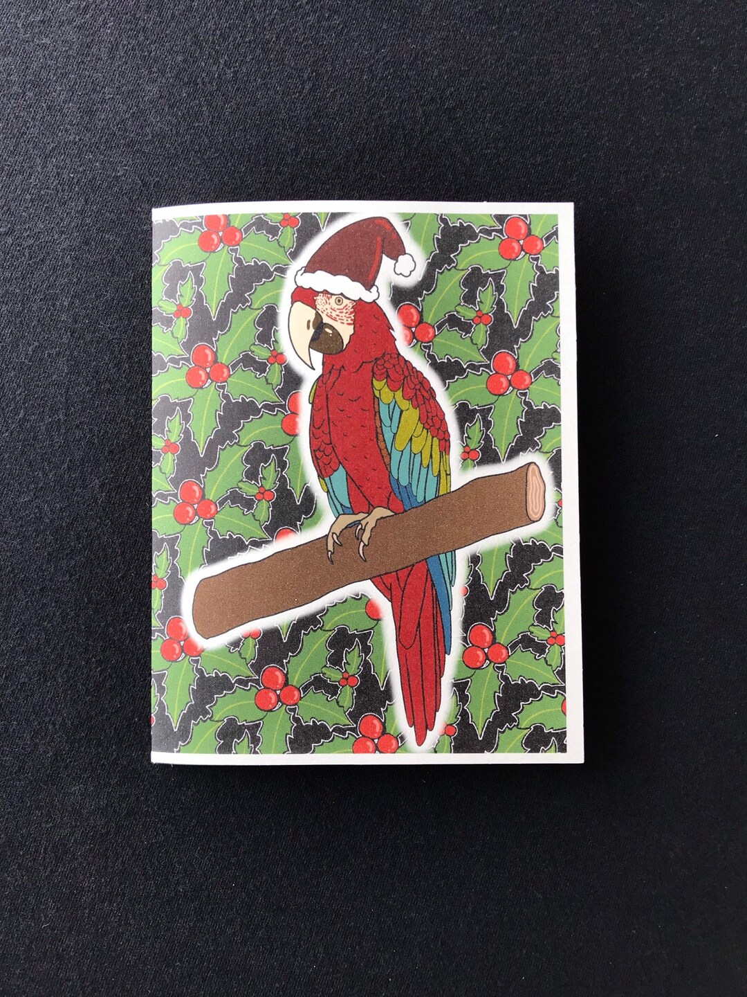 Macaw Christmas Card - Santa Parrot Holiday Greeting Card - Tropical ...