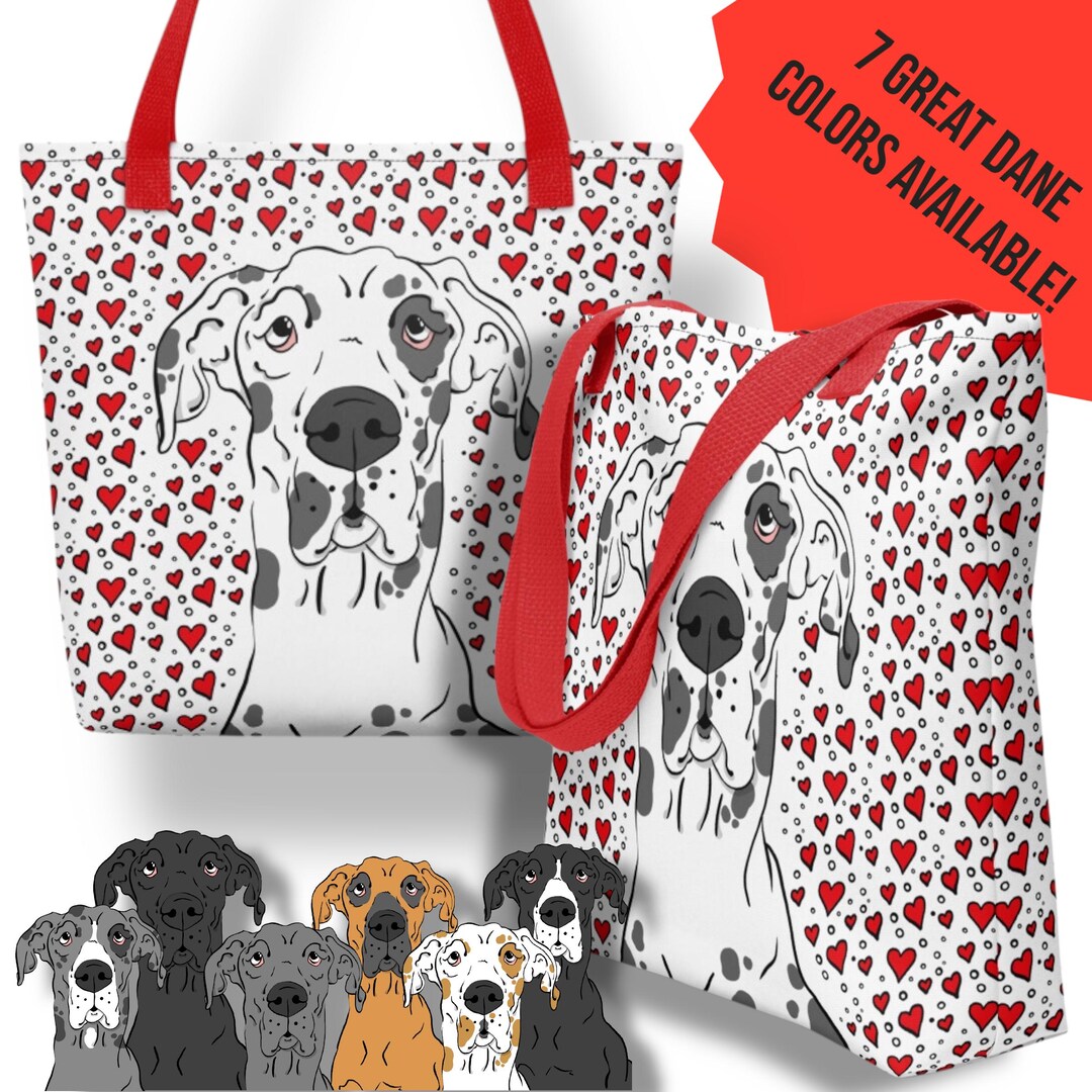 Great Dane Heart Tote Bag, Retro Dog Valentine's Day Tote, Reusable ...