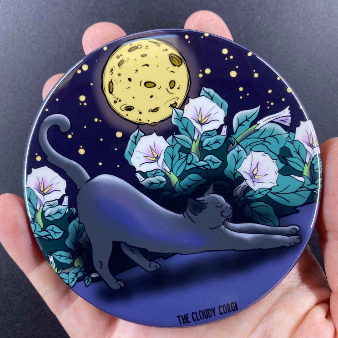 Black Cat and Moonflower Magnet, Floral Cat Kitchen & Office Decor ...