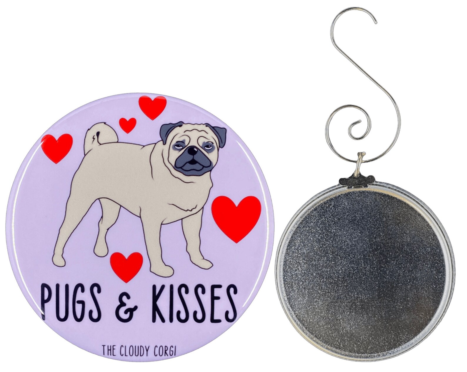 Pugs & Kisses Decorative Ornament Dog and Hearts Cartoon Art - Etsy