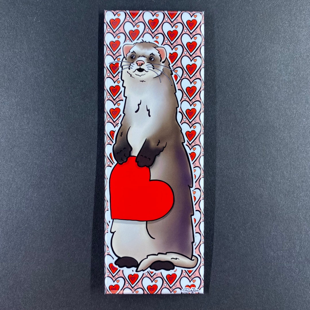Ferret Magnet, Valentine's Day Pet Portrait Gift, Retro Holiday Ferret ...