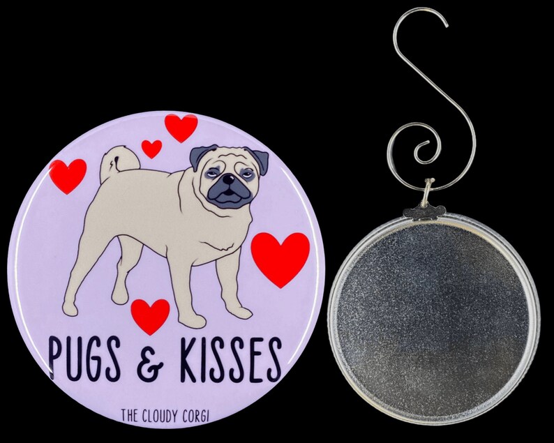 Pugs & Kisses Decorative Ornament Dog and Hearts Cartoon Art - Etsy