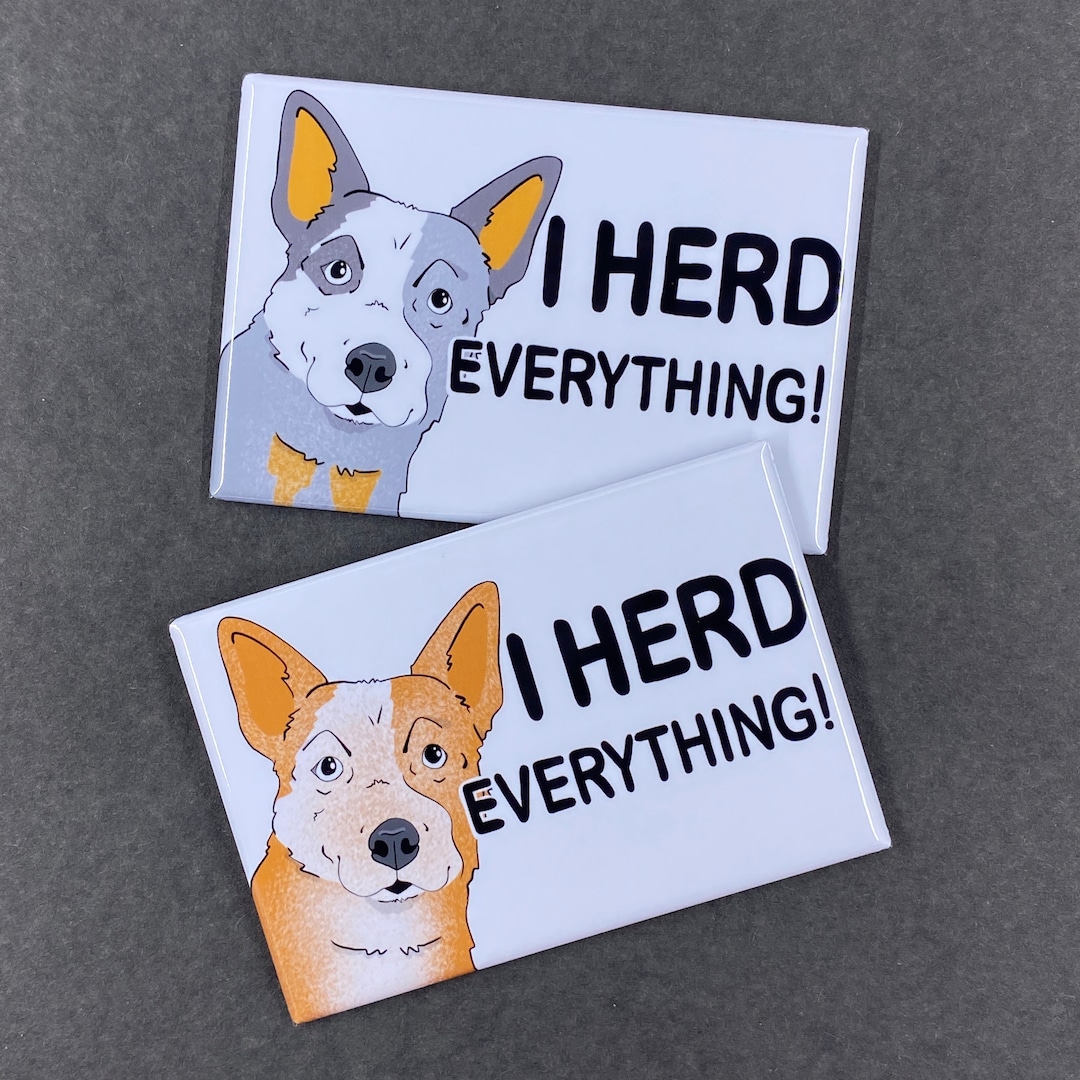 Funny Australian Cattle Dog Magnet, Red Heeler or Blue Heeler, Cartoon ...