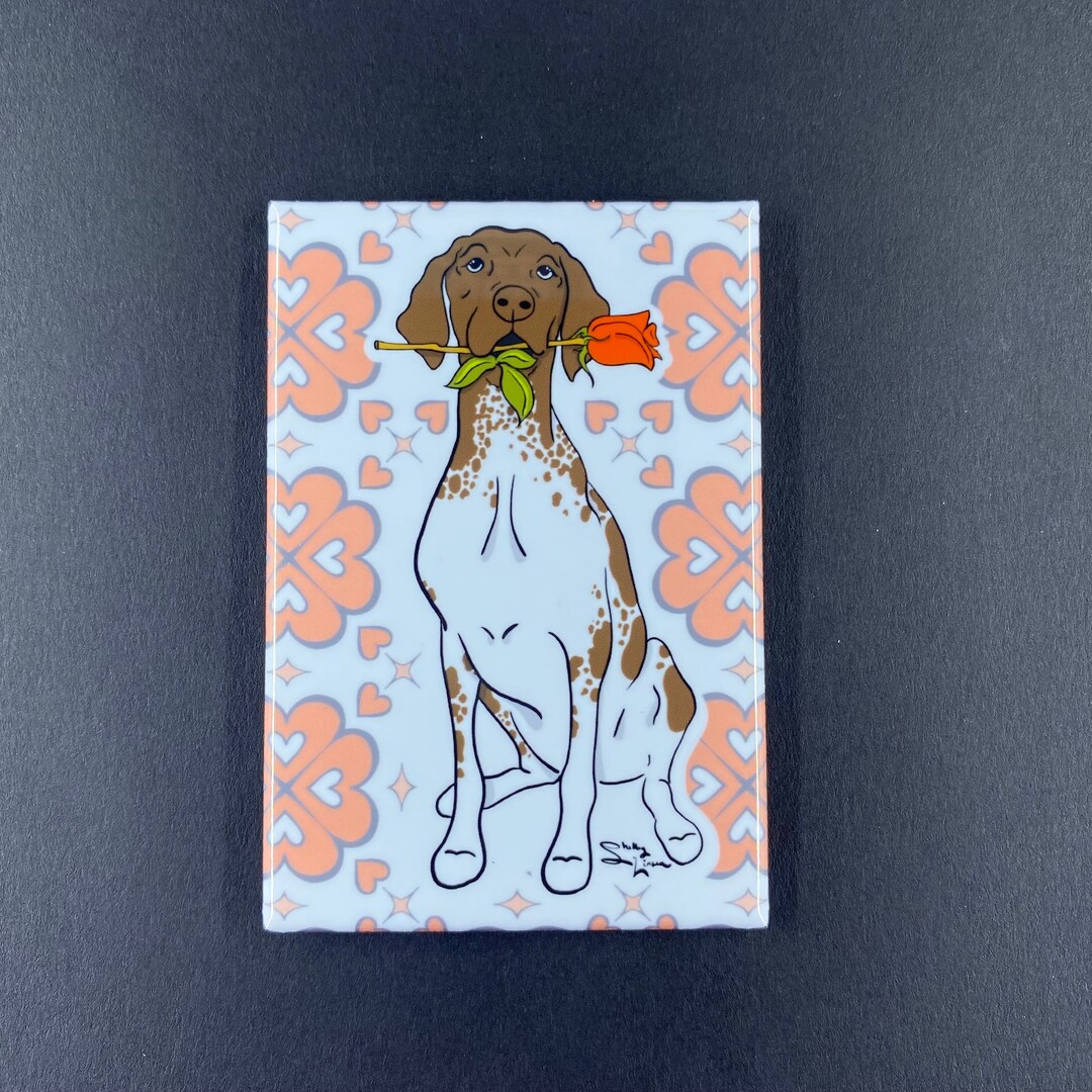 German Shorthaired Pointer Magnet, Dog With A Rose Pet Portrait Art ...