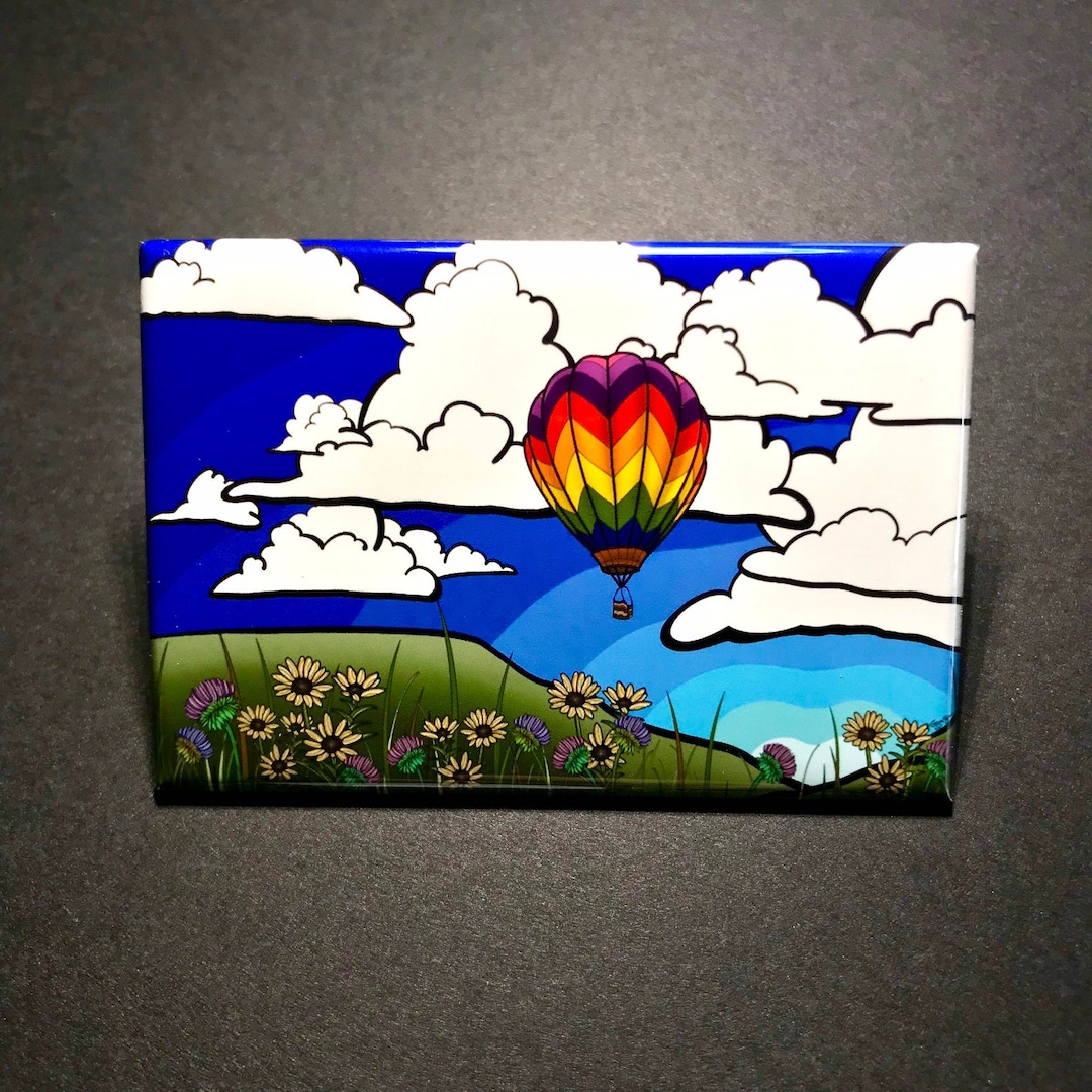 Rainbow Hot Air Balloon Magnet, Retro Kitchen & Office Decor ...