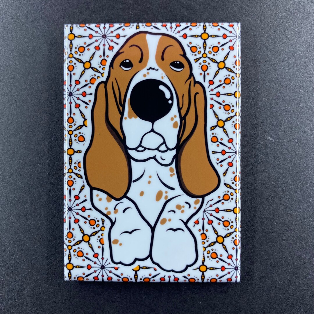 Psychedelic Basset Hound Magnet, Retro Kitchen Decor, Dog Portrait - Etsy