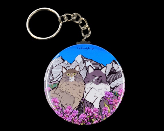 Maine Coon Cat Mountain Keychain Psychedelic Kitty | Etsy