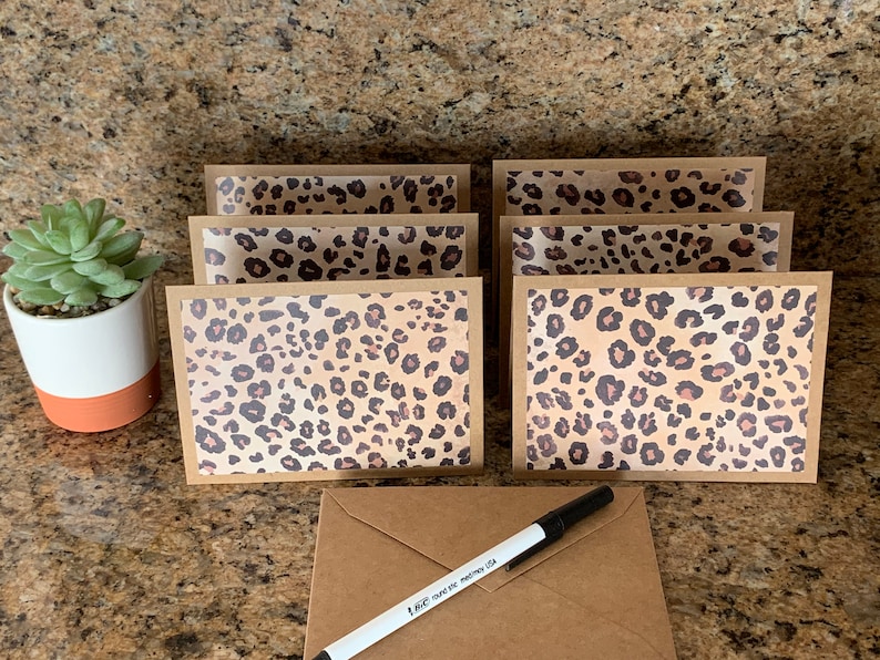 Cheetah Print Notecard Set of 6 Kraft Notecards With Matching - Etsy