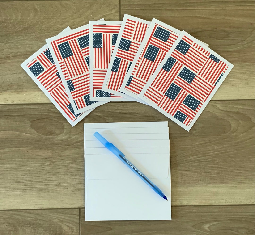 American Flag Notecard Set of 6 Kraft Notecards With Matching Envelopes ...