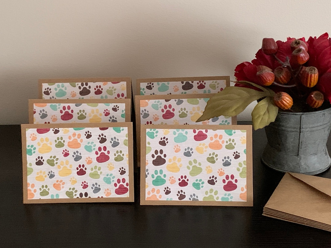 Paw Prints Notecard Set of 6 Kraft Notecards With Matching Envelopes - Etsy